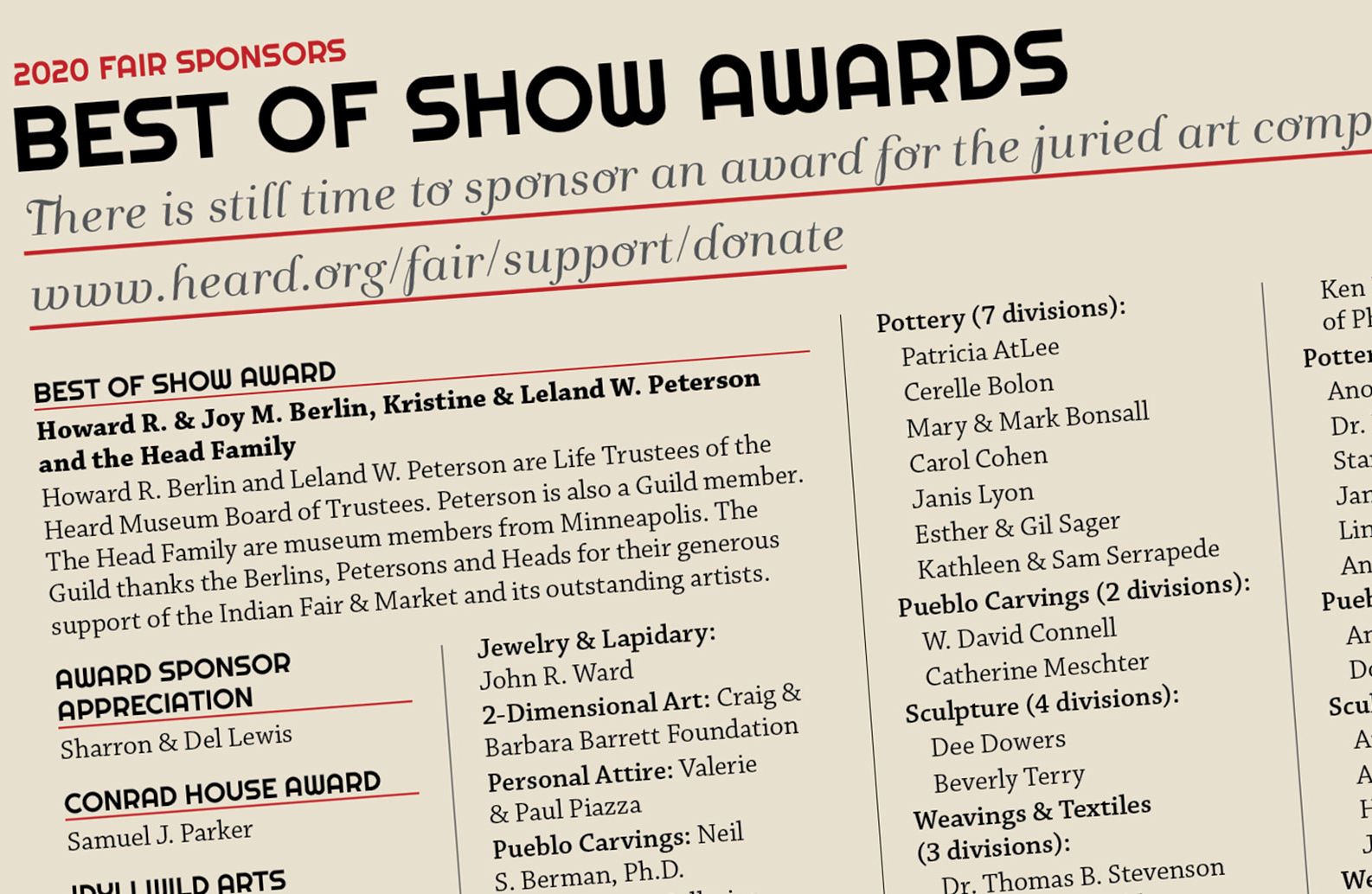 2020 Fair Sponsors: Best of Show Awards (Issue 25)